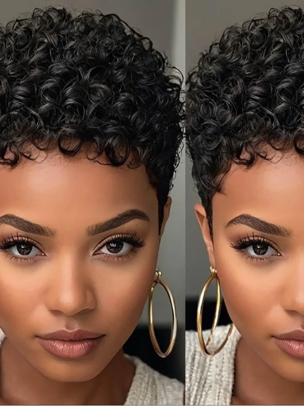 None | Hair | W9human Hair Curly Pixie Cut Wig With Bangs Virgin ...